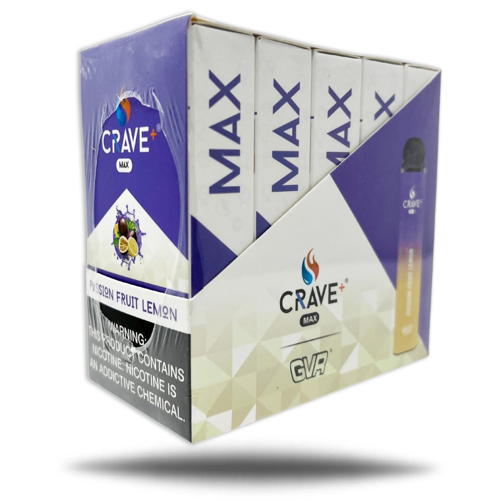 CRAVE PLUS MAX DISPOSABLE 2500PF PASSION FRUIT LEMON 5% NIC -BOX OF 10 ...