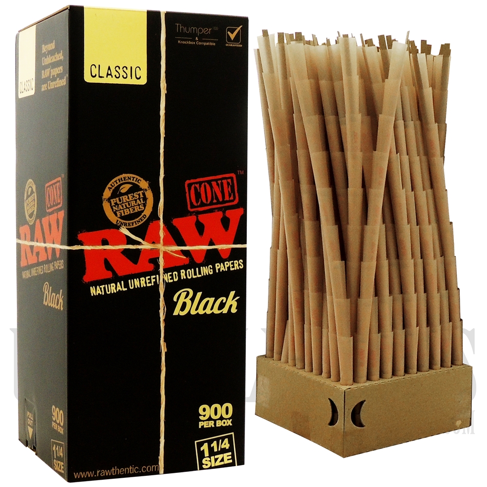 RAW CONE 1.25 CLASSIC BLACK 900 PER BOX - Empire Smoke Distributors