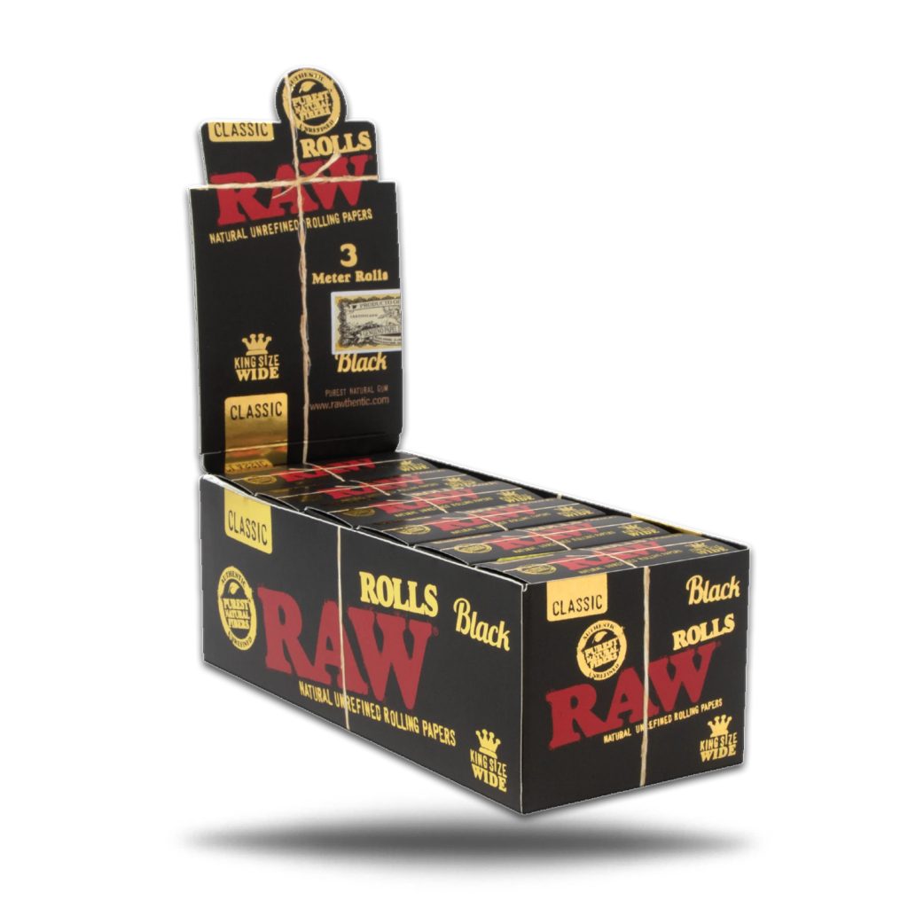 RAW ROLLS KING SIZE WIDE CLASSIC 3 METER ROLLS BLACK 12 PER BOX ...