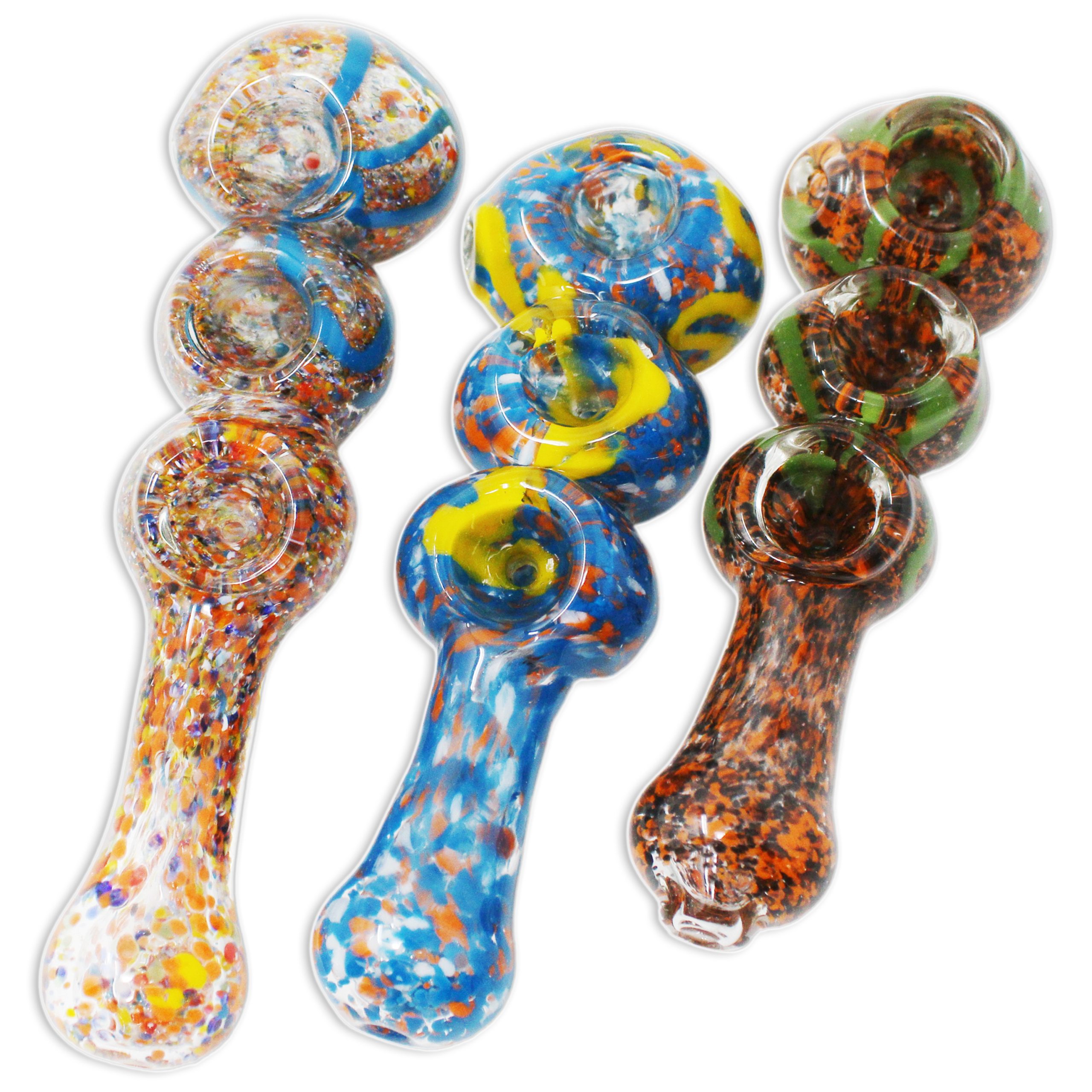 5” TRIPLE BOWL FRIT GLASS HAND PIPE 7CT JAR – Empire Smoke Distributors