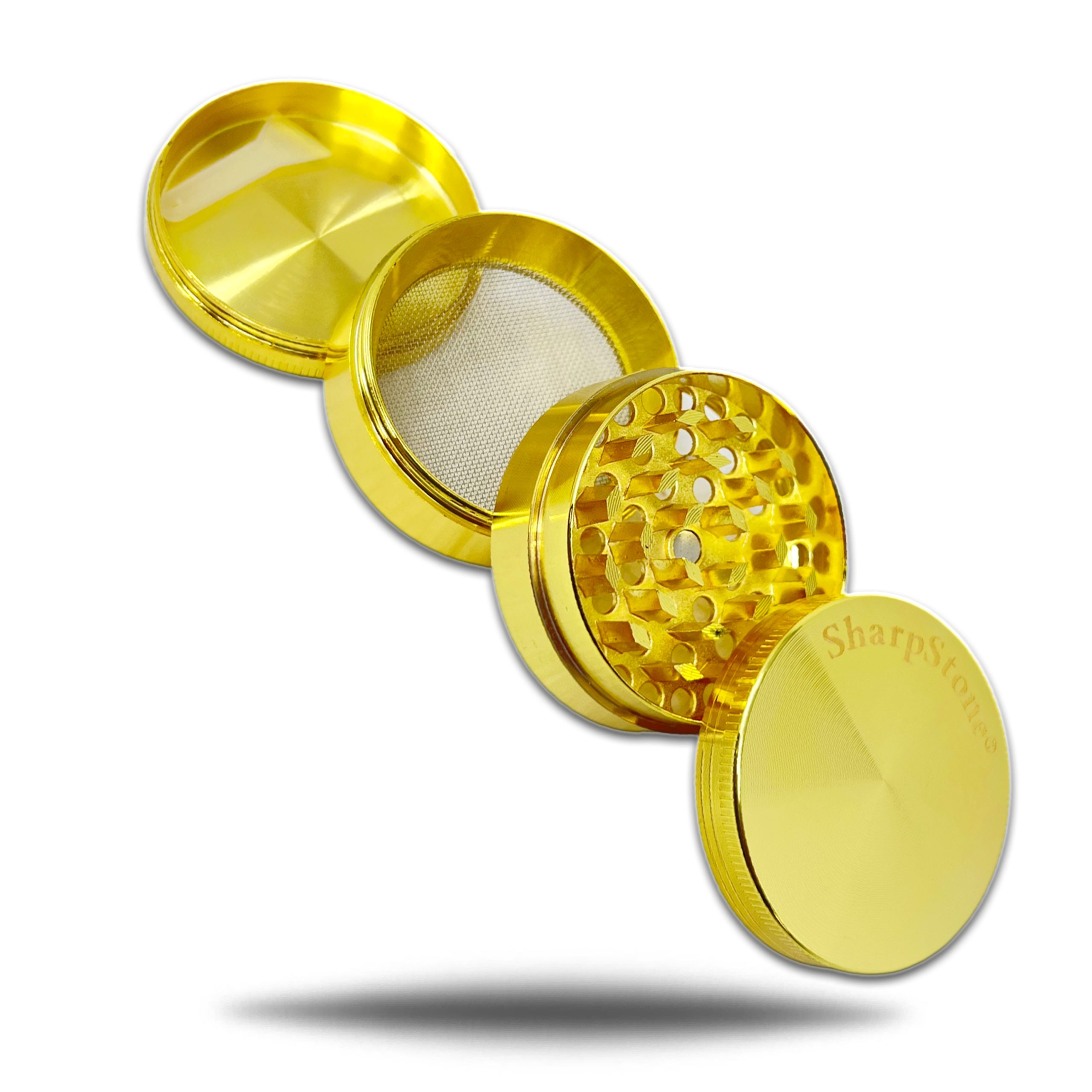 SHARPSTONE GRINDER 50MM 4 PART (HX850G) GOLD - Empire Smoke Distributors