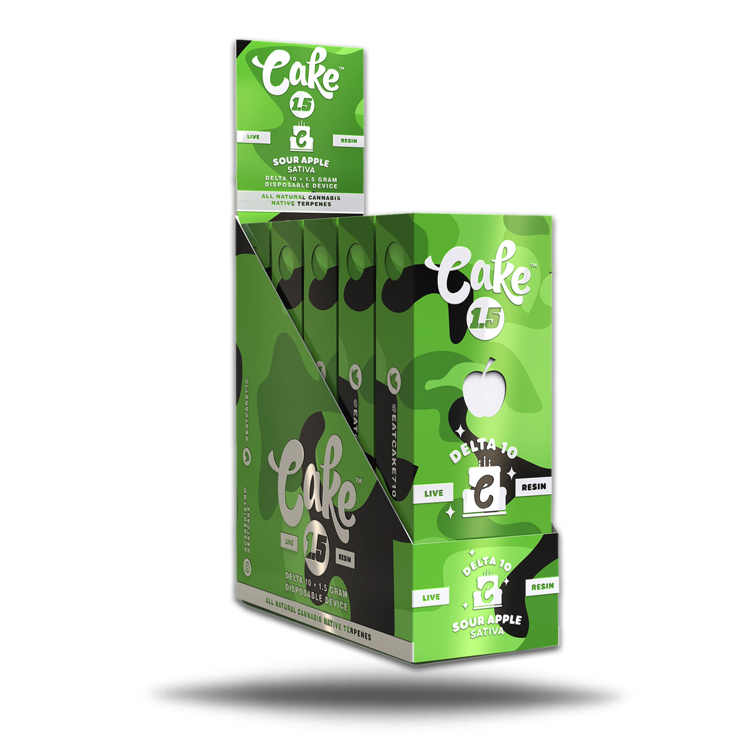 CAKE DELTA 10 LIVE RESIN DISPOSABLE 1.5GM SOUR APPLE (SATIVA) -BOX OF 5 ...