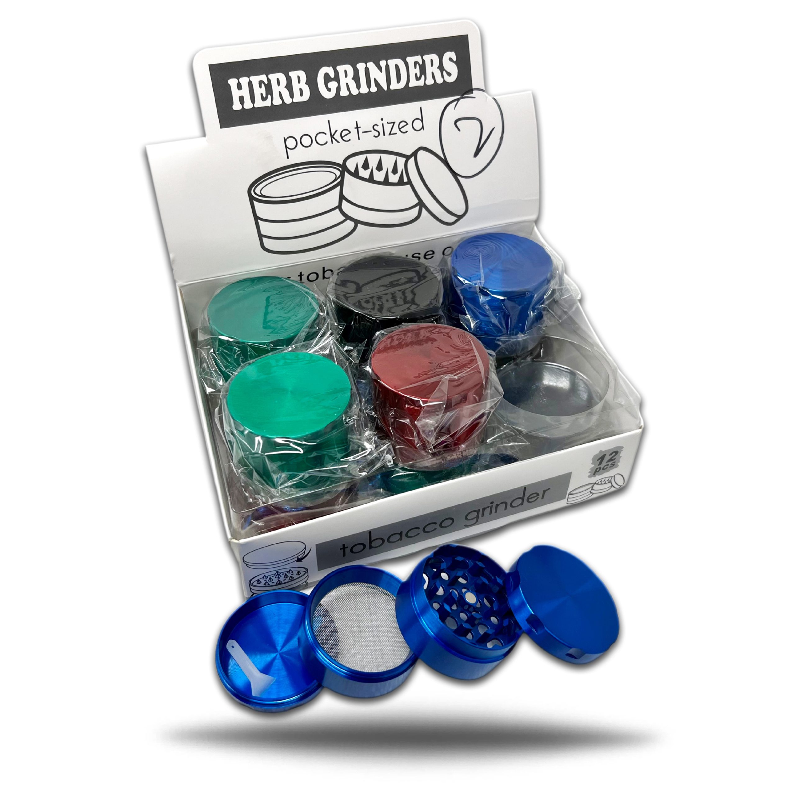 PLAIN COLOR WITH GRIP 4 PART 50MM GRINDER -BOX OF 12 - Empire Smoke ...