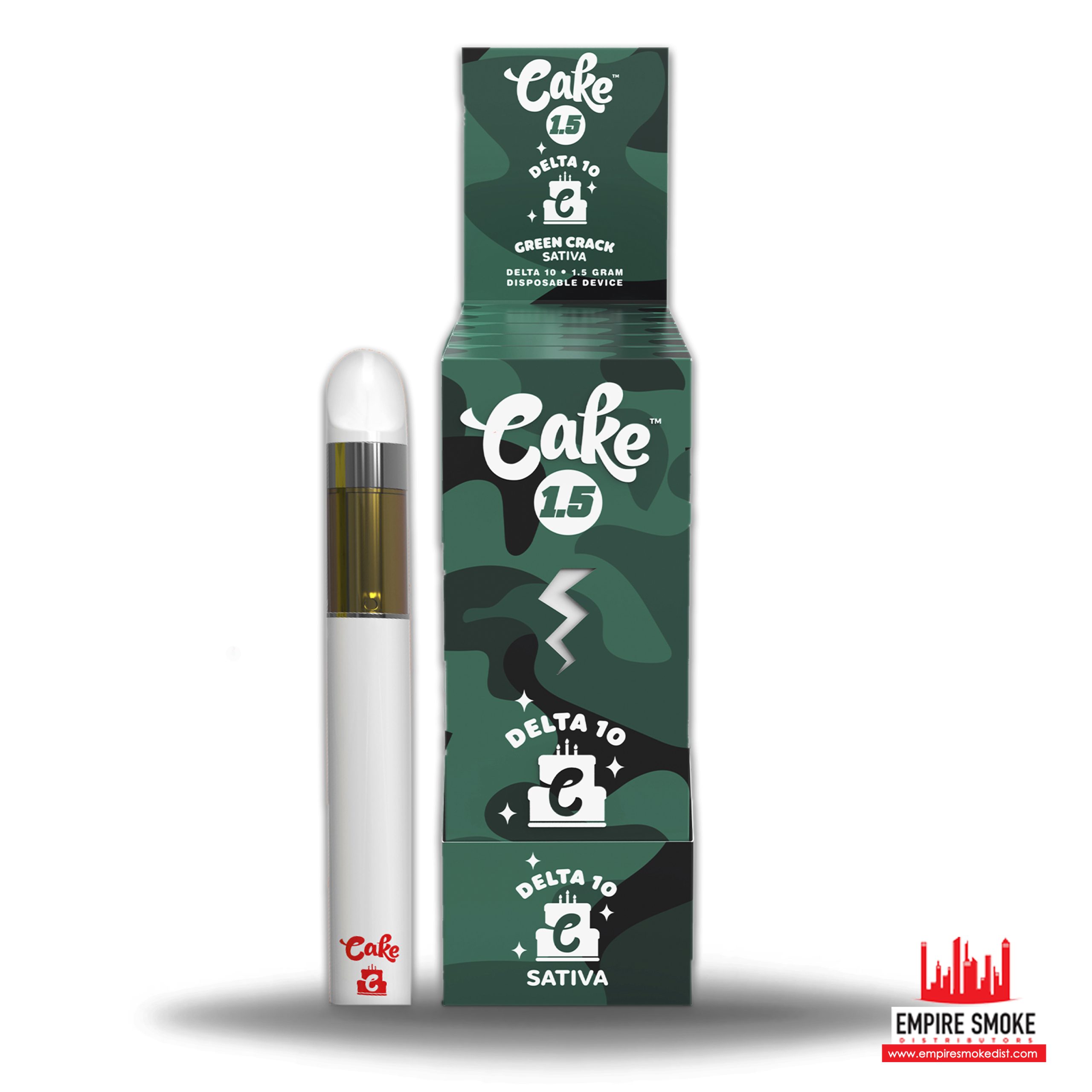 CAKE DELTA 10 DISPOSABLE GREEN CRACK (SATIVA) 1.5GM – BOX OF 5 – Empire ...