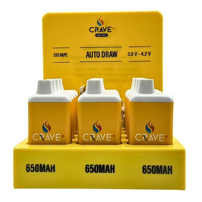CRAVE PLUS MAX PEN 2G 650MAH CARTRIDGE VAPORIZER YELLOW -12CT BOX ...