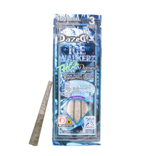 DAZED ICE WALKERZ THCA DIAMONDS PRE ROLL 900MG BLUE DREAM (HYBRID) 3CT ...