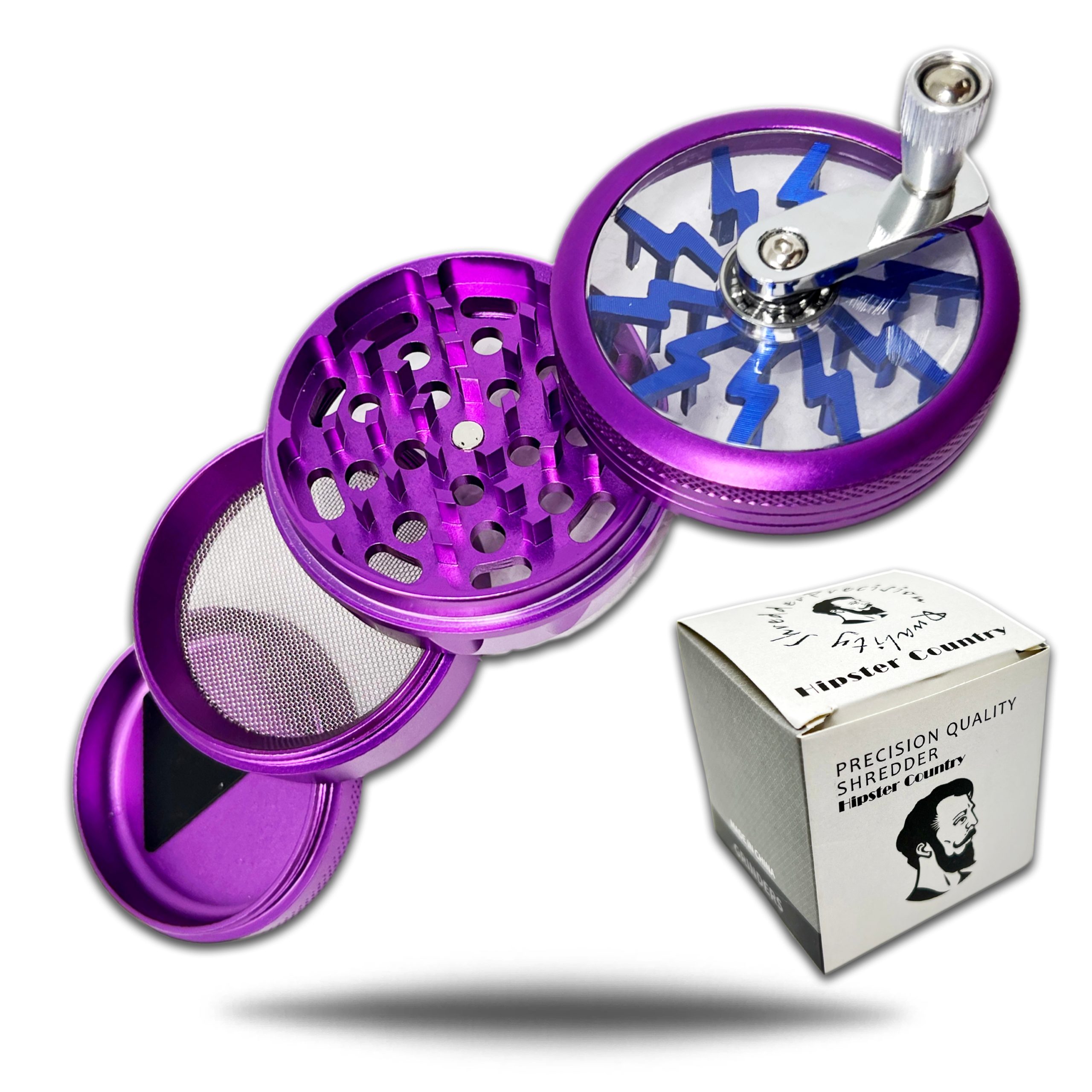 HIPSTER GRINDER 4 PART ALUMINUM 63 MM DIAMETER WITH HANDLE AND FLAME ...