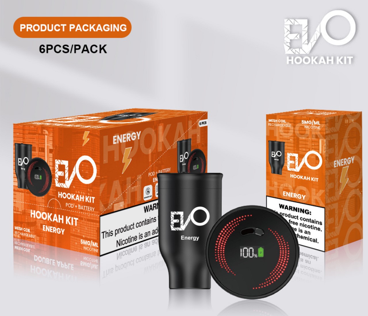 EVO HOOKAH KIT ENERGY -BOX OF 6 (BATTERY+POD) – Empire Smoke Distributors