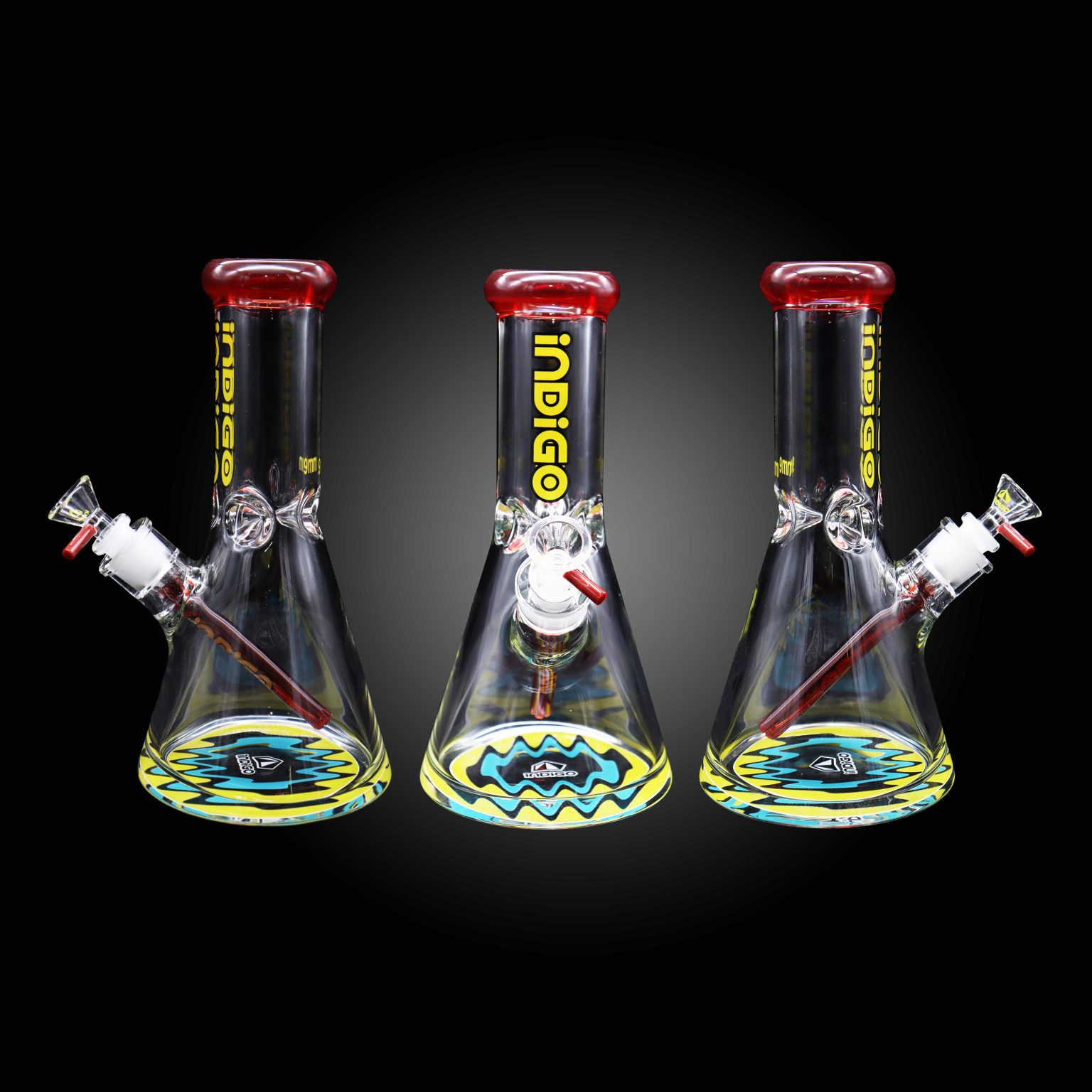 INDIGO 10″ 9MM DOUBLE FIRE POLISHED BEAKER WITH WORKED COLOR DOWNSTEM ...