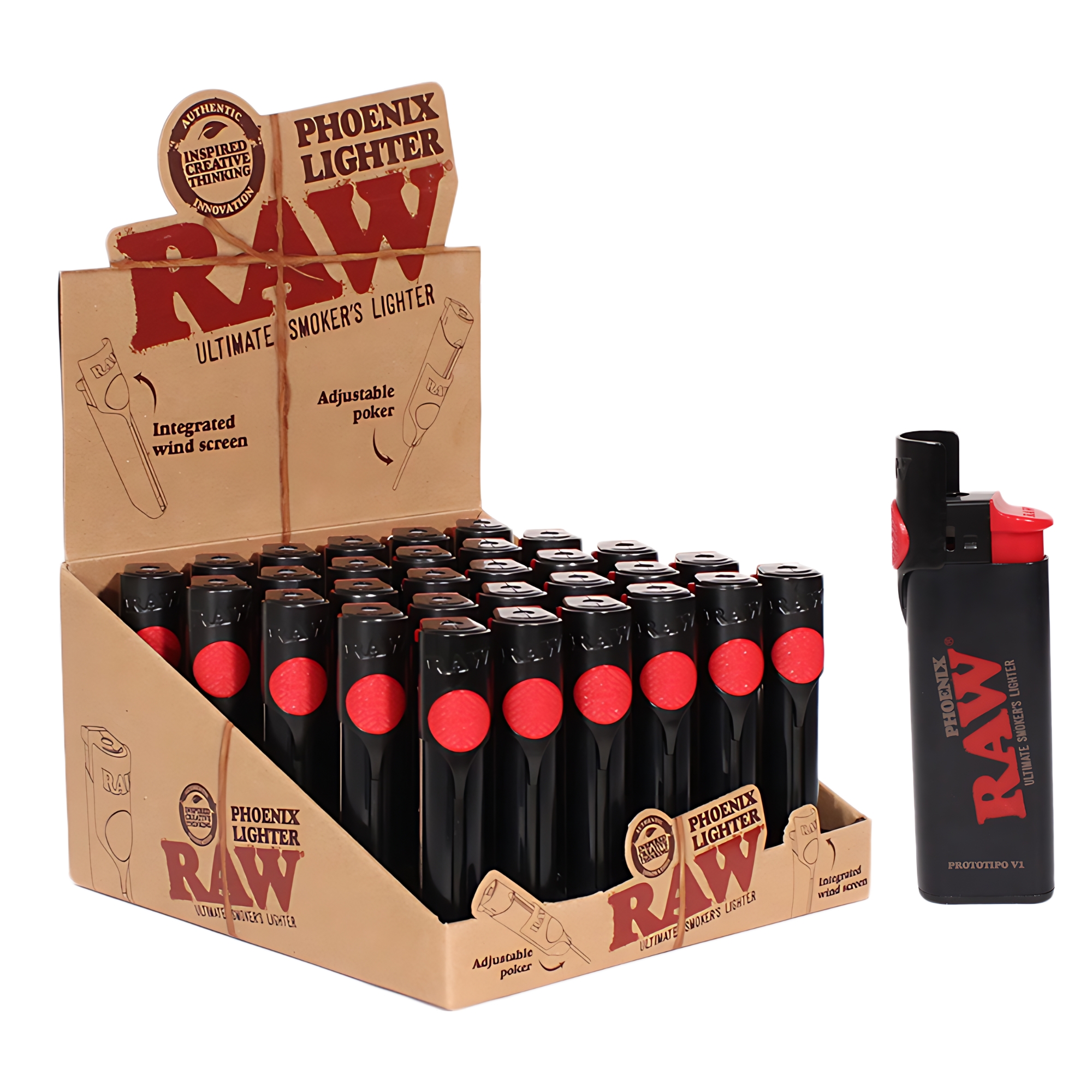 RAW PHOENIX LIGHTER WITH WIND SCREEN & POKER BLACK 30CT DISPLAY ...