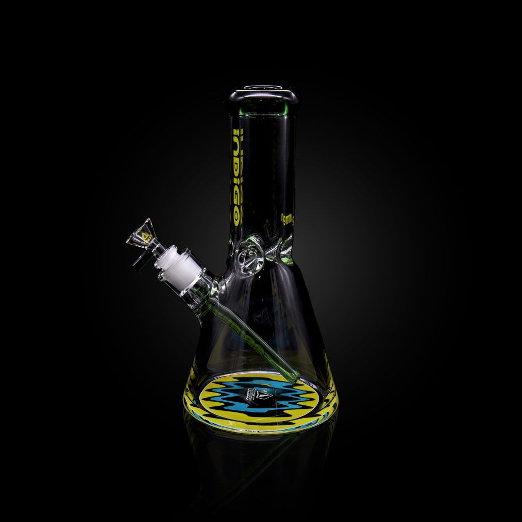 INDIGO 10'' 9MM DOUBLE FIRE POLISHED BEAKER WITH WORKED COLOR DOWNSTEM ...