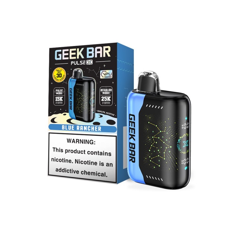 GEEK BAR PULSE X DISPOSABLE 25000PF BLUE RANCHER -BOX OF 5 (15000PF ... GEEK BAR PULSE X DISPOSABLE 25000PF BLUE RANCHER -BOX OF 5 (15000PF ...