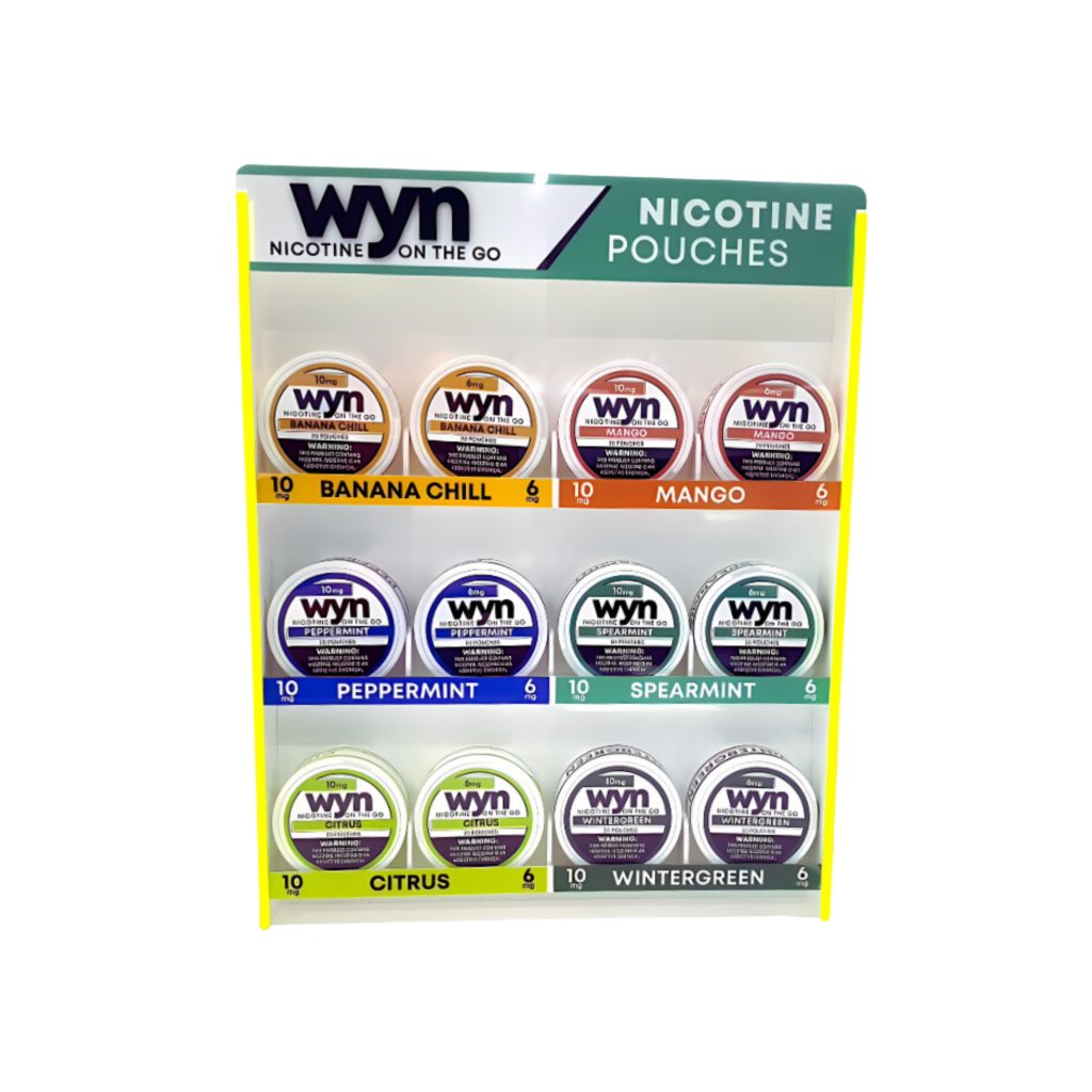 WYN NICOTINE POUCHES DISPLAY OF 12 SLEEVES (2 SLEEVES OF EACH OF THE 6 ...
