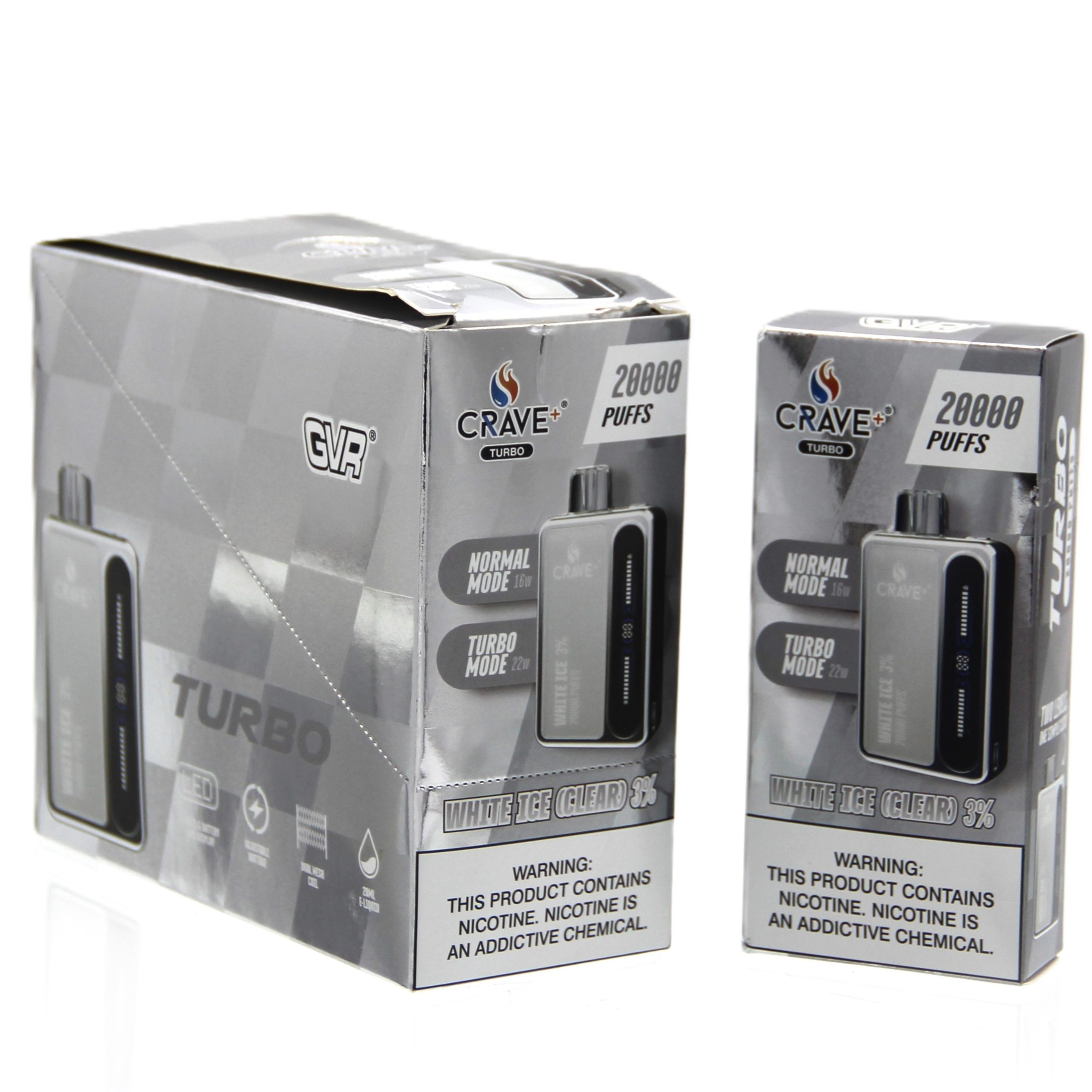 CRAVE PLUS TURBO DISPOSABLE 20000PF WHITE ICE (CLEAR) 3% -BOX OF 5 ...