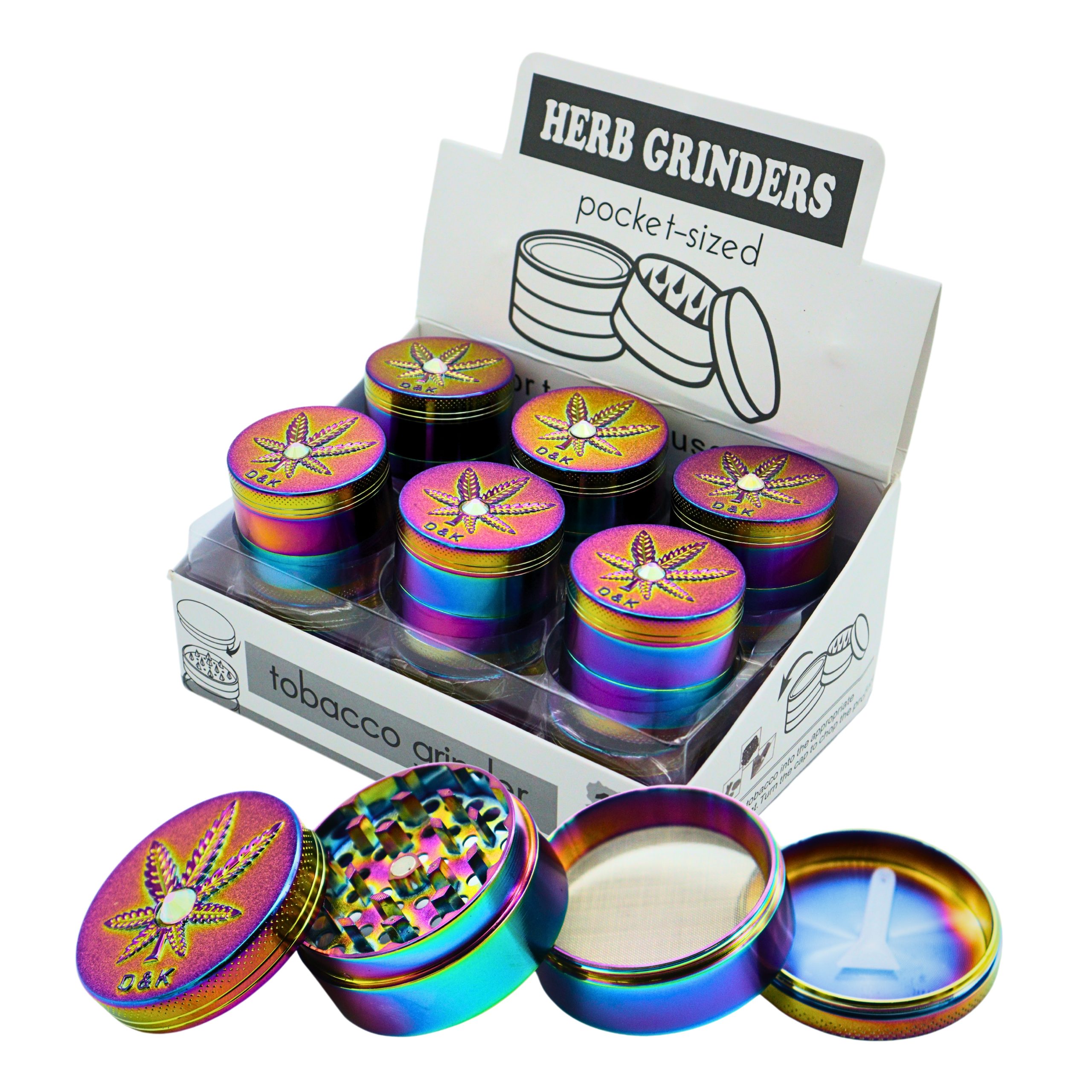 RAINBOW RADIANT CANNABIS LEAF GRINDER 50MM 4 PART -BOX OF 12 – Empire ...