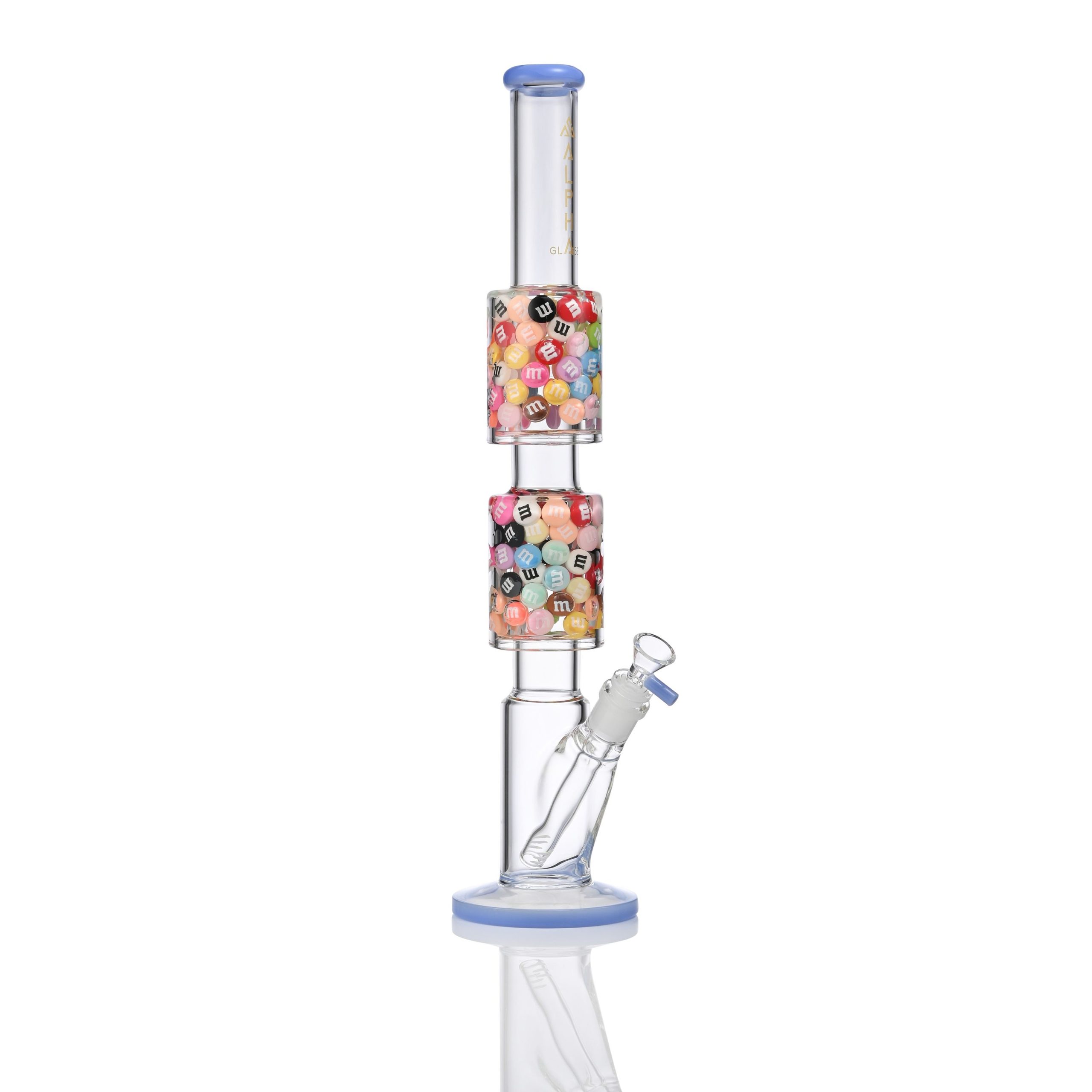 18.5” ALPHA GLASS CANDY DICE COLORFUL DUAL PERC WATERPIPE SLIM BLUE ...