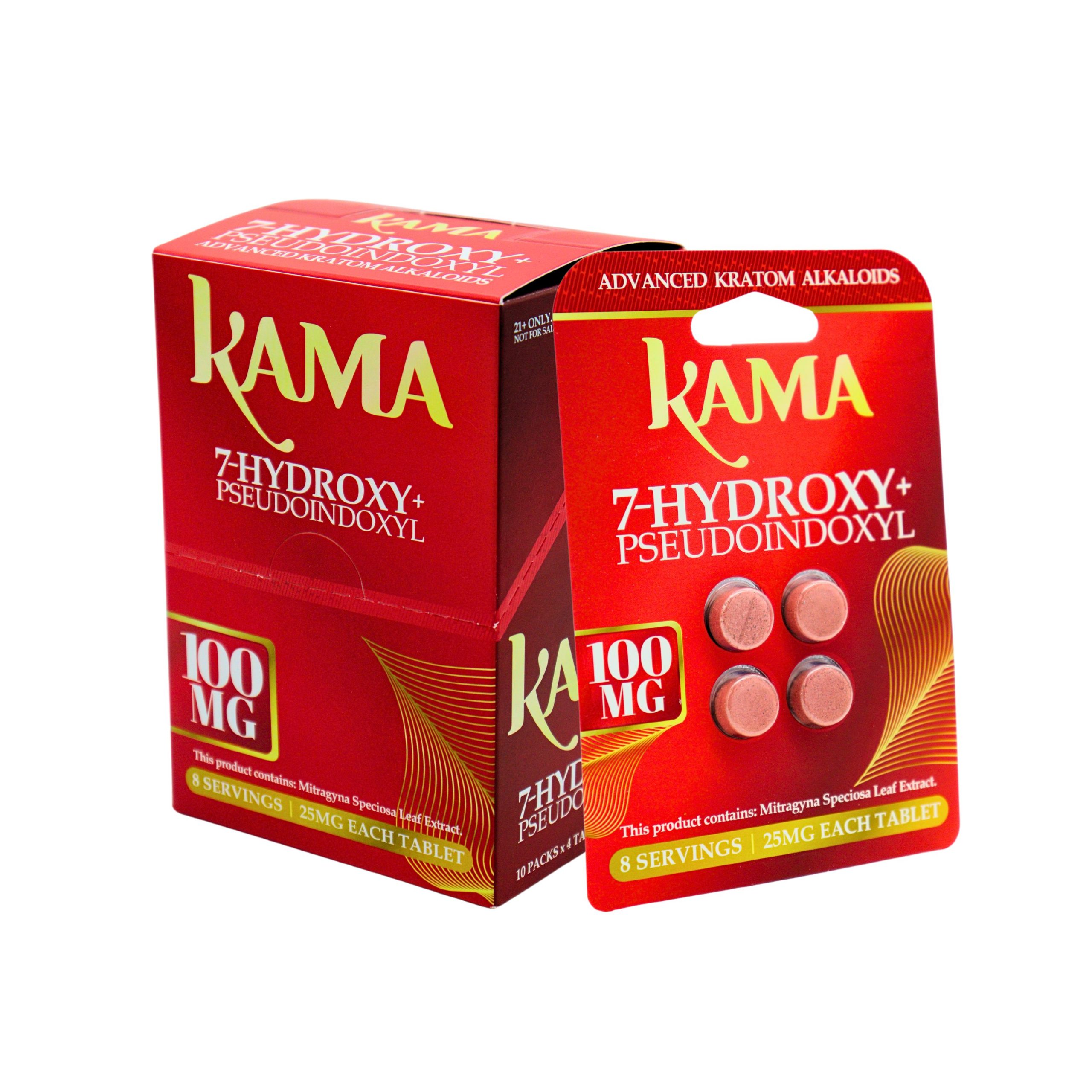 KAMA 7-HYDROXY + PSEUDOINDOXYL KRATOM 4CT PACK 100MG -BOX OF 10 PACK – Empire Smoke Distributors
