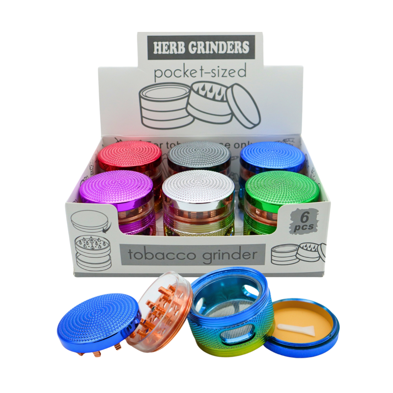 COLORFUL ZINC METAL BAKELITE GRINDER WITH TRANSPARENT WINDOW -BOX OF 6 ...