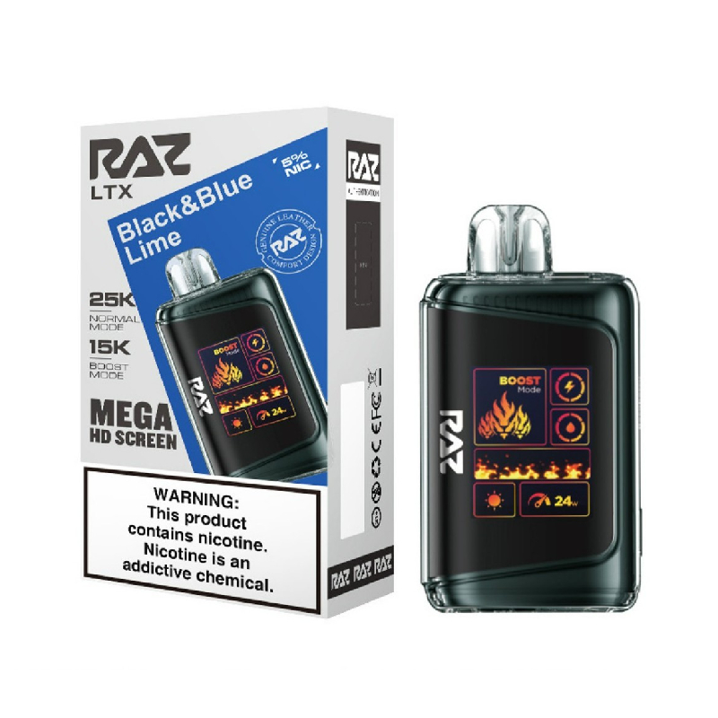RAZ DISPOSABLE LTX25000PF BLACK & BLUE LIME -BOX OF 5 (15000PF BOOST ...