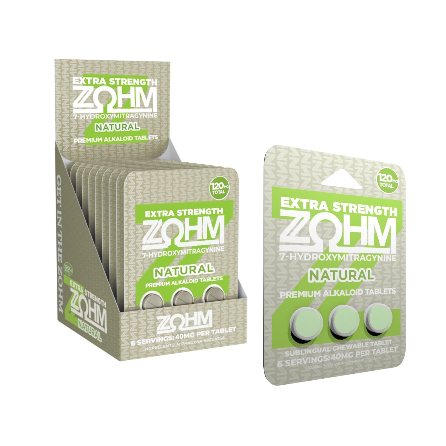 ZOHM 7-HYDROXYMITRAGYNINE CHEWABLE TABLETS NATURAL 120MG (40MG EACH ...