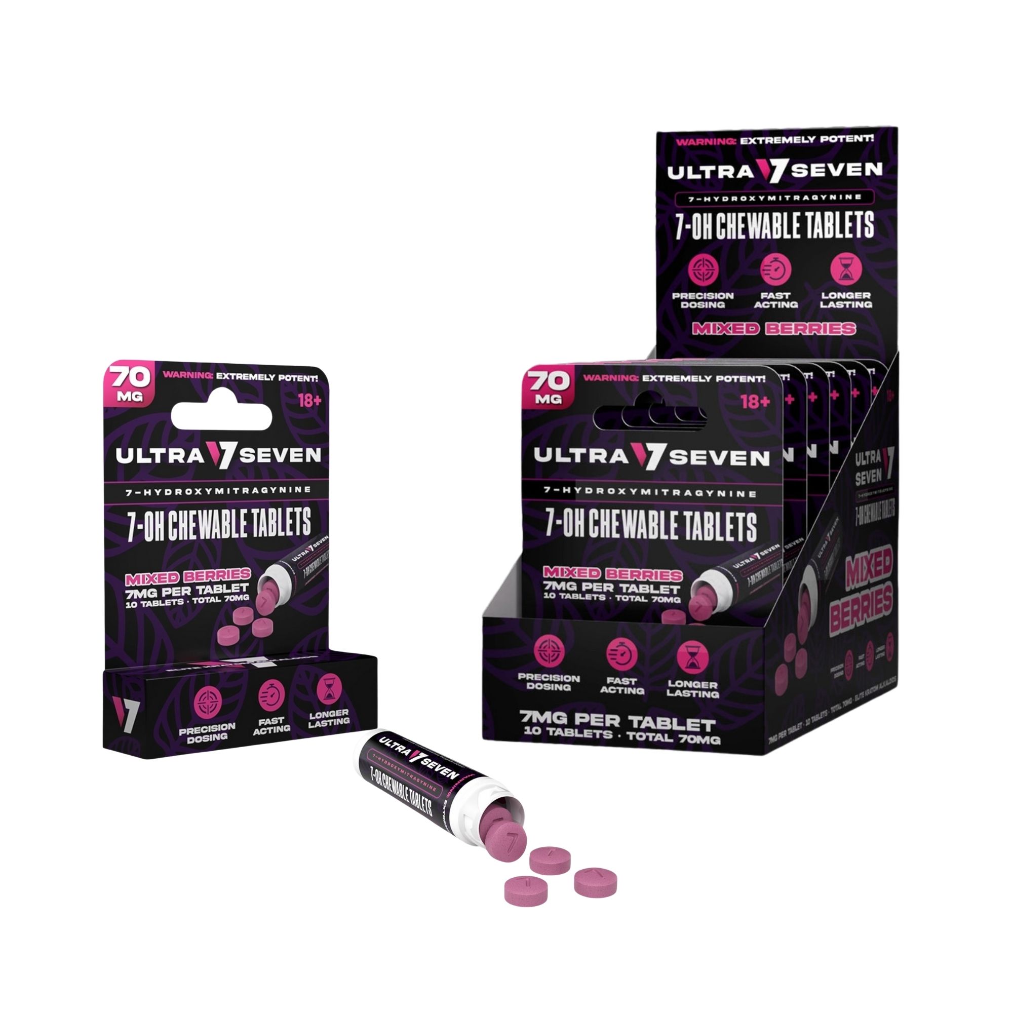 ULTRA SEVEN 7-HYDROXY TAB 10CT PACK (7MG PER TAB) MIXED BERRIES -BOX OF ...