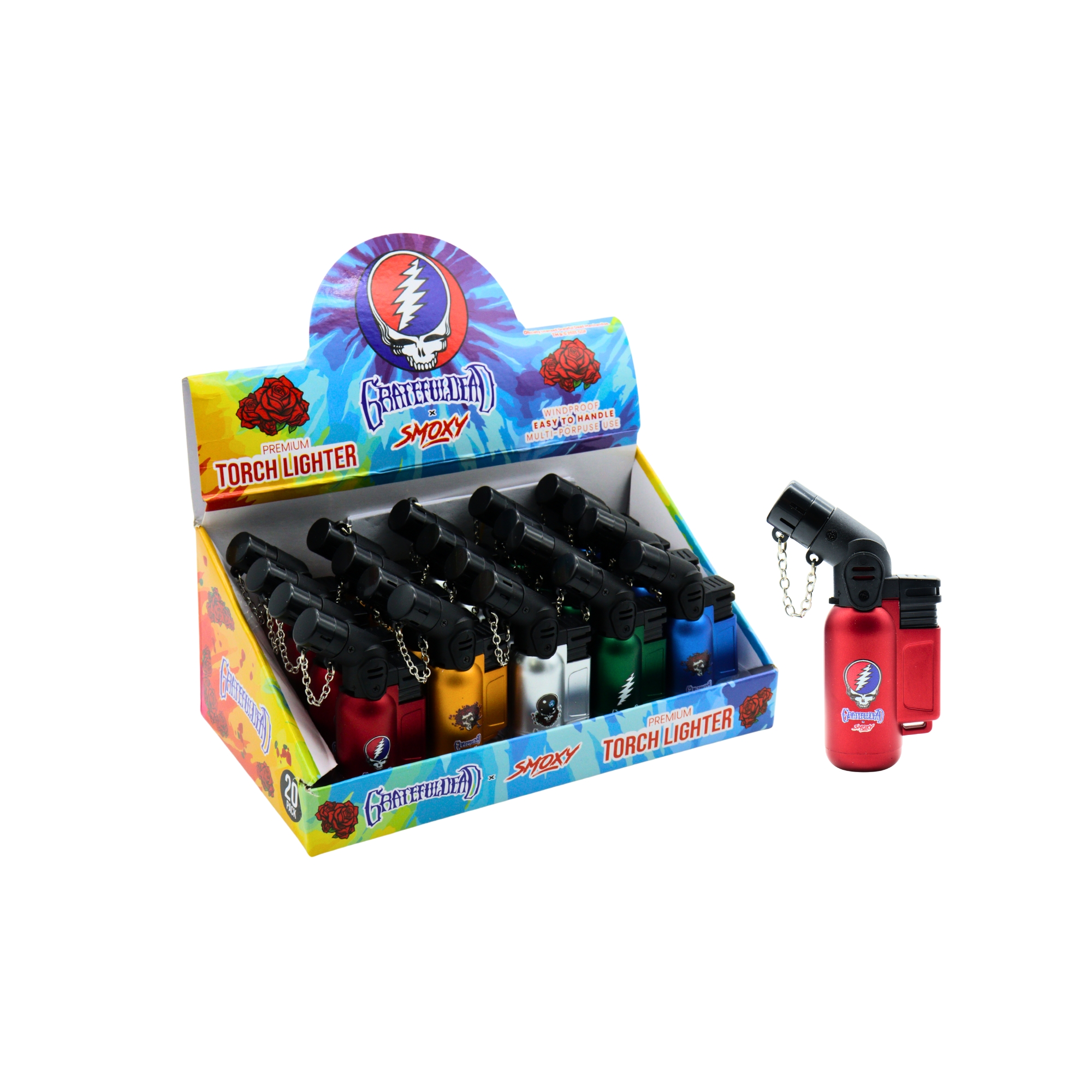 GRATEFULDEAD X SMOXY TORCH LIGHTER SMALL MIXED COLOR WINDPROOF -BOX OF ...